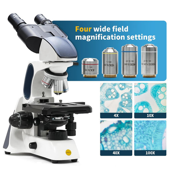 Swift SW400 Compound Binocular Microscope, 40X-2500X Magnification, In ...