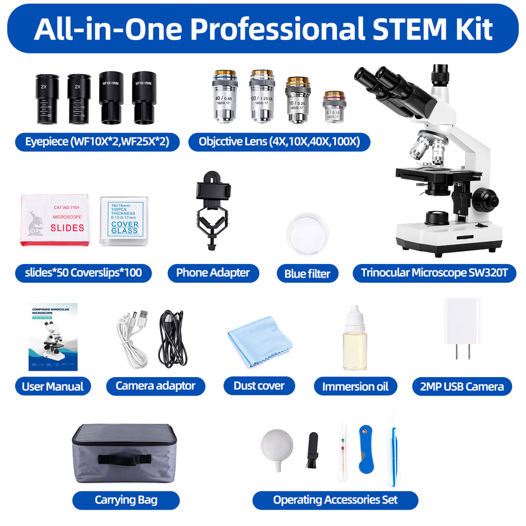 SWIFT SW320T Trinocular Microscope 40X-5000X,Professional Lab Compound ...