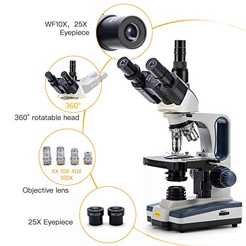 SWIFT Trinocular Compound Microscope SW350T,40X-2500X Magnification,Si ...
