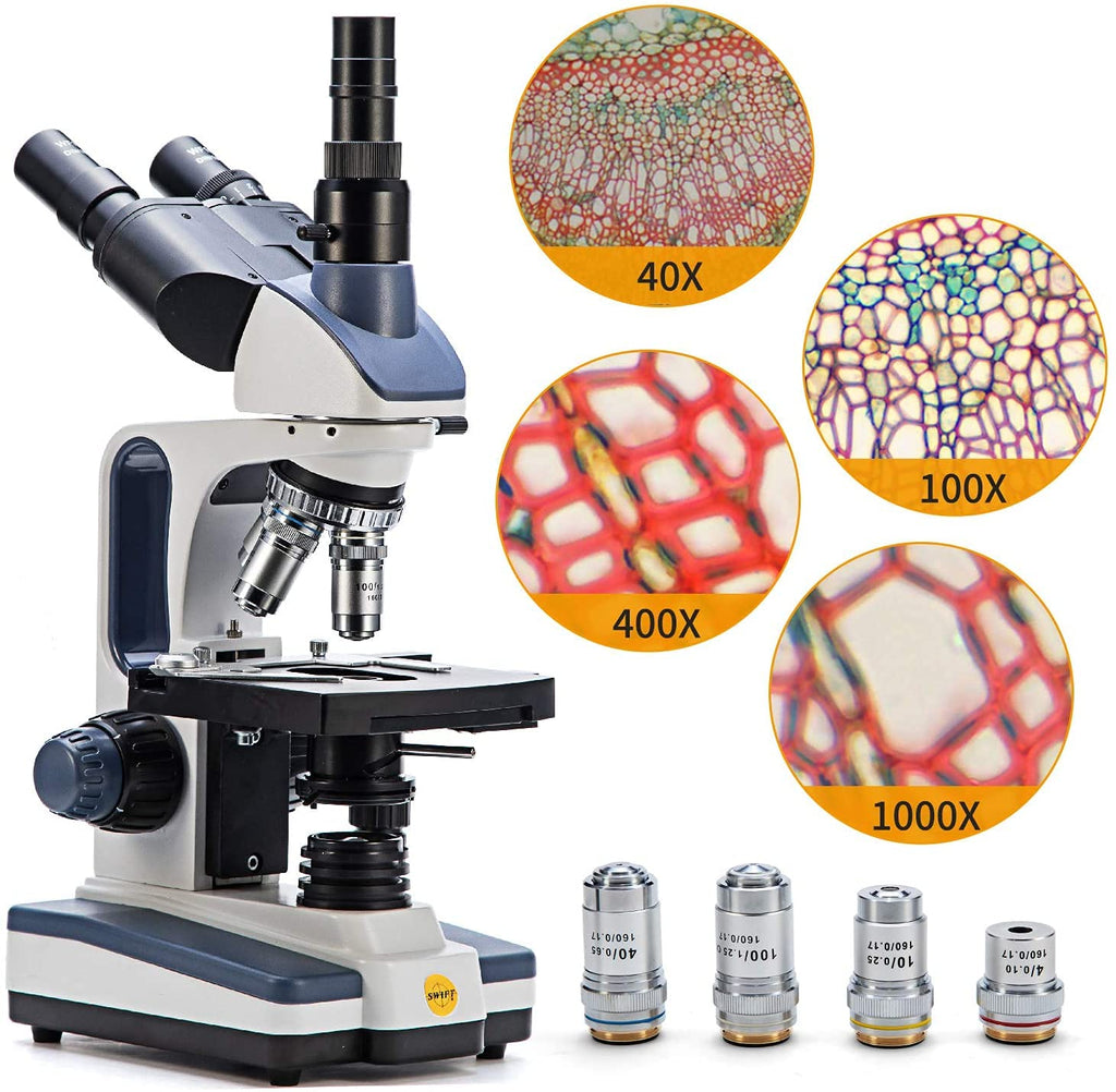 Swift SW350T Compound Trinocular Microscope,40X-2500X Magnification,Tw ...